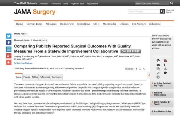 April #UROJC: Surgeon Scorecard – Merits of Publicly Reported Surgical ...